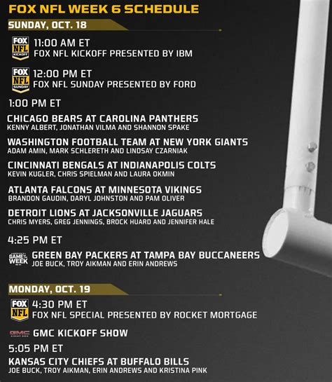 Fox Nfl Week 6 Schedule And Regionalization Fox Sports Press Pass