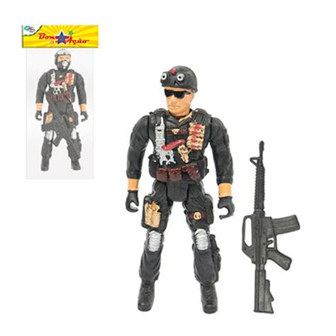 Boneco Soldado Militar Com Arma Acessórios Brinquedo Infantil Feira