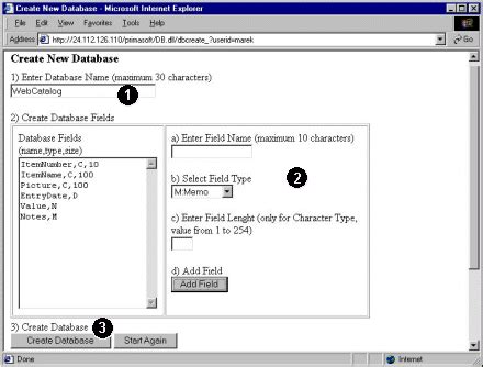 Web Database Server Create Database