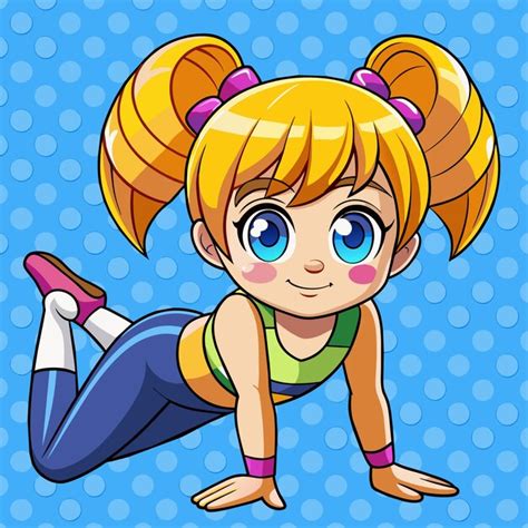 Una Chica De Dibujos Animados Haciendo Flexiones En La Espalda Vector