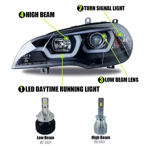 For 2007 2013 Bmw X5 E70 Halogen Turn Signals Headlights Assembly One