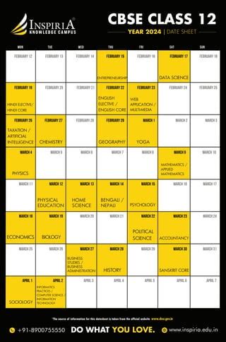 CBSE Class Datesheet PDF