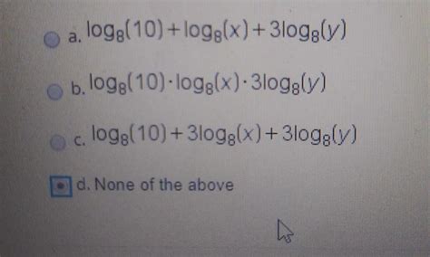 Rewrite As A Combination Of Multiple Logarithms Log 8 10xy 3