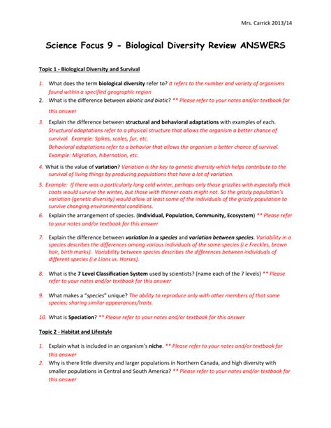 21 21 Biodiversity Worksheet Answers E