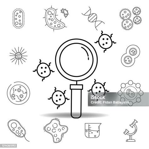 검색 확대축소 루페 선 아이콘 박테리아 바이러스 일러스트 아이콘의 요소 기호 기호는 웹 로고 모바일 앱 Ui Ux에 사용할 수 있습니다 0명에 대한 스톡 벡터 아트 및 기타