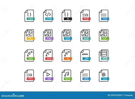 Associations De Fichiers Pictogrammes Linéaires à Ligne Mince