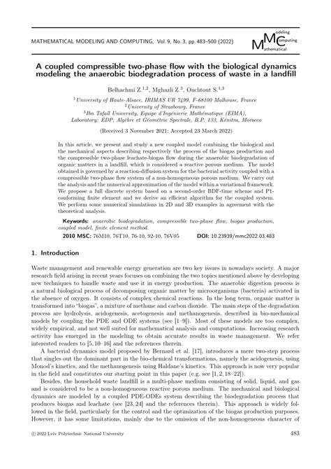 Pdf A Coupled Compressible Two Phase Flow With The Biological Dynamics Modeling The Anaerobic
