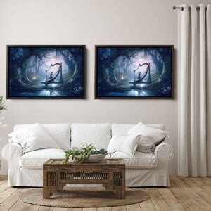 Fairy Playing A Harp In Enchanted Forest Framed Canvas Print Fantasy