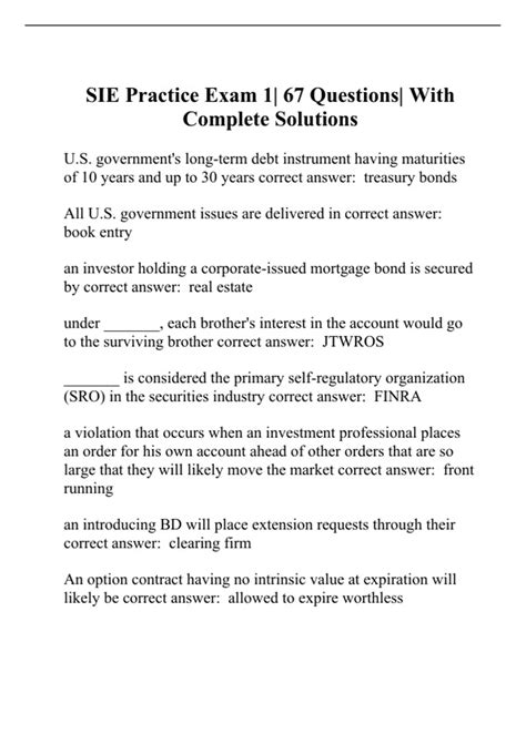 Sie Practice Exam 1 67 Questions With Complete Solutions Sie