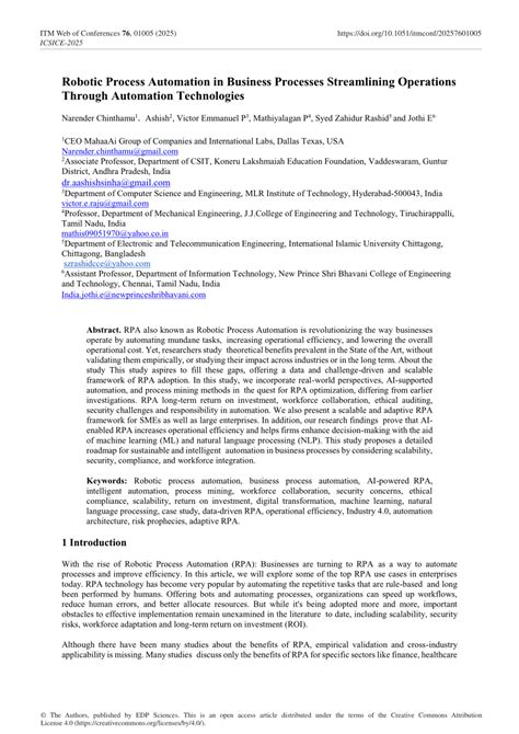 Pdf Robotic Process Automation In Business Processes Streamlining Operations Through