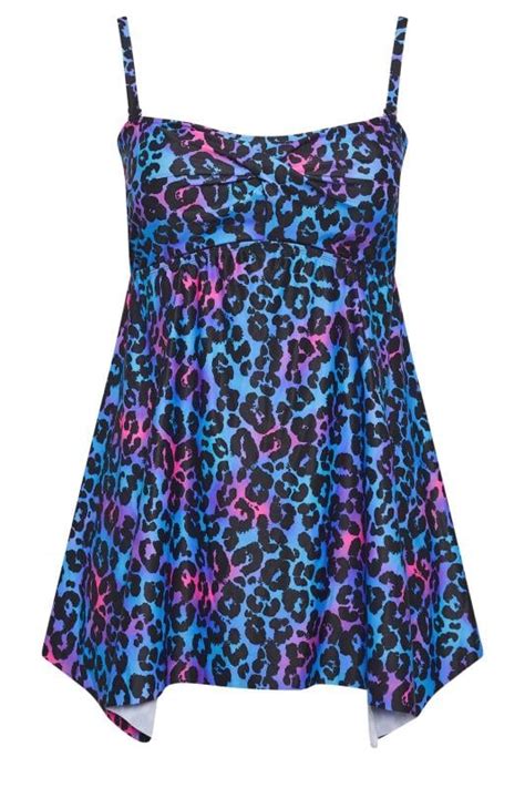 Yours Plus Size Blue And Pink Ombre Leopard Print Tankini Top Yours