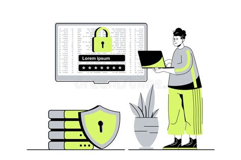 Cyber Security Web Concept With Flat Cartoon People For Website Design Man Getting Access To