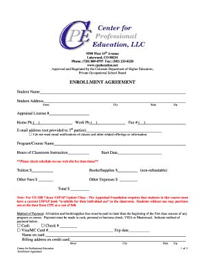 Fillable Online Enrollment Agreement Center For Professional