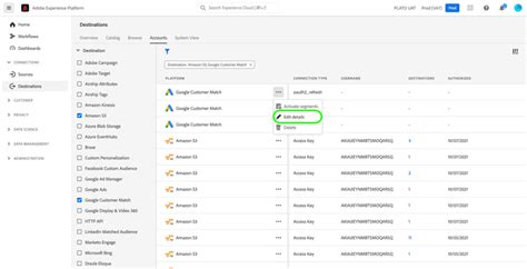 대상 계정 업데이트 Adobe Experience Platform