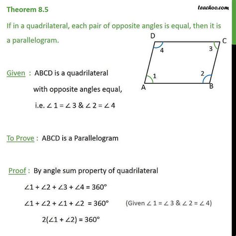 Theorem 8 5 Class 9 If Both Pair Of Opposite Angles Are Equal