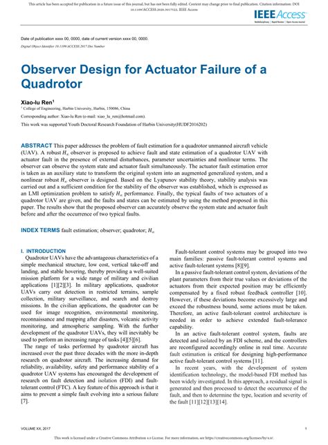 PDF Observer Design For Actuator Failure Of A Quadrotor
