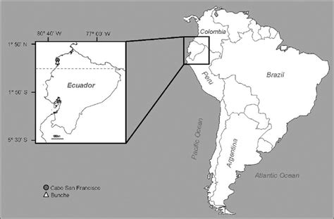 Map Of Ecuador Indicating The Sampling Sites Bunche And Cabo San