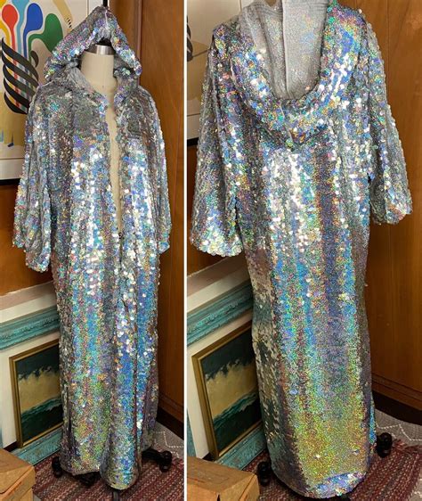 Dolls Kill Club Exx Sequin Long Coat Hoodie Sz S Dust Gem