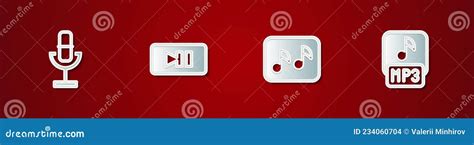 Set Microphone Pause Button Music Note Tone And MP File Icon Vector Stock Vector
