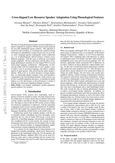 Cross Lingual Low Resource Speaker Adaptation Using Phonological Features Deepai