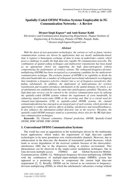 Pdf Spatially Coded Ofdm Wireless Systems Employable In 5g