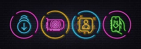 Scroll Down Developers Chat And Gpu Minimal Line Icons For Web Application Printing Neon