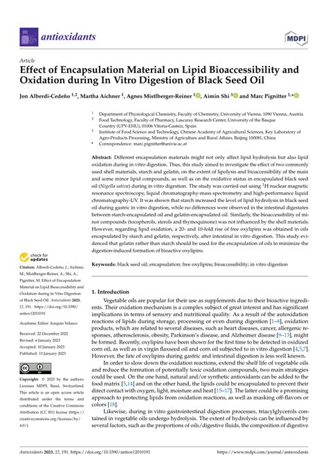 PDF Effect Of Encapsulation Material On Lipid Bioaccessibility And Oxidation During In Vitro