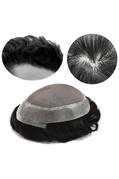 Toupee For Men Hair System Replacement Natural Black Mens Human Hair