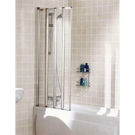 Lakes 4 Panel Framed Folding Bath Screen Silver Frame 1400 X 755mm