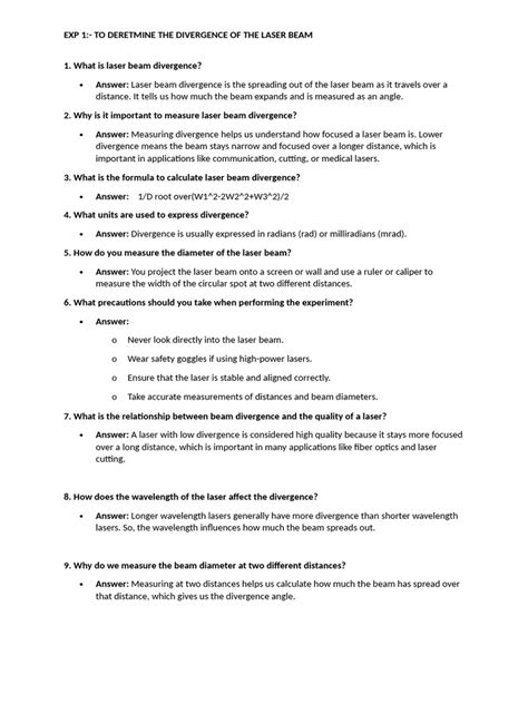 Phy Exp 1 Practical Divergence Pdf Diffraction Wavelength