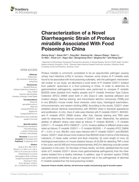 Pdf Characterization Of A Novel Diarrheagenic Strain Of Proteus