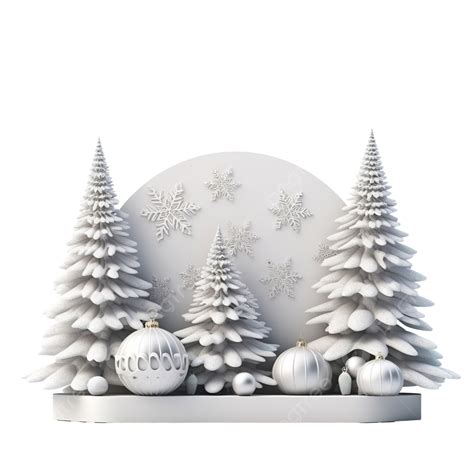 눈과 장식품이 있는 크리스마스 트리 무대 연단 격리된 개념 크리스마스 및 축제 신년 3d 그림 또는 3d 렌더링 크리스마스 나무 단계 Png 일러스트 및 이미지 에