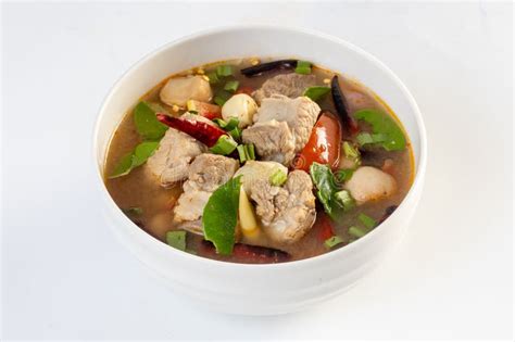 Spicy Spare Rib Pork And Straw Mushroomfiery Pork Ribs Broth In White
