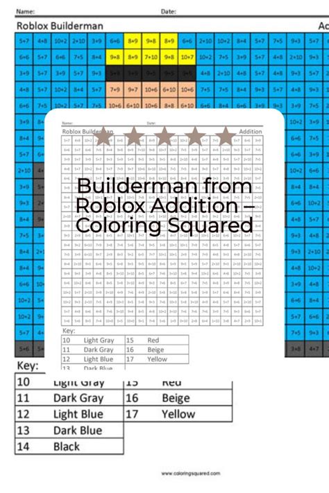 Builderman From Roblox Addition Coloring Squared Math Worksheets Worksheets 2nd Grade Math