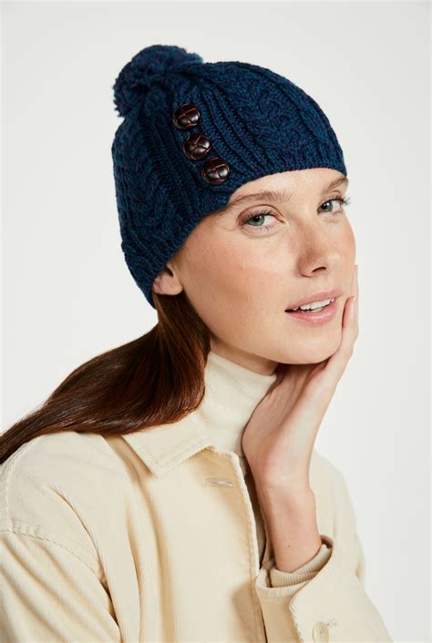 Cong Aran Wool Hat With Pom Pom Blue Aran Woollen Mills