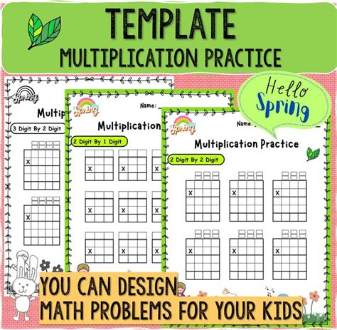 Spring Multiplication Template [2x1 Digit 2x2 Digit 3x1 Digit 3x2 Digit] In 2024 Math