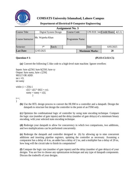 Cpe344digital System Designassignment 3 Pdf