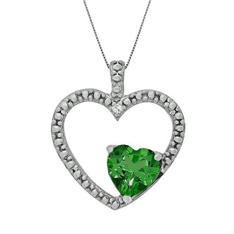 Sterling Silver Lab Created Emerald And Diamond Accent Heart Pendant