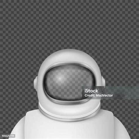 벡터 3d 현실적인 우주 비행사 헬멧 마스크가 있는 우주 비행사 슈트 우주 탐사를 위한 투명 유리 바이저 흰색 정장 우주인 머리 보호용 헬멧 디자인 템플릿 3차원 형태에