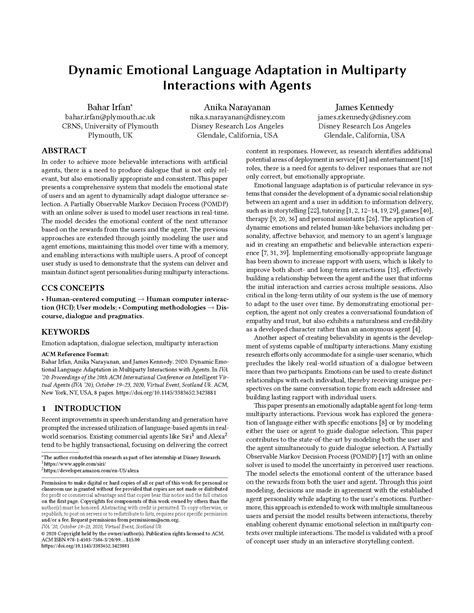dynamic emotional language adaptation in multiparty interactions with