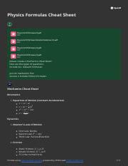 Mechanics Cheat Sheet Essential Formulas For Kinematics Course Hero