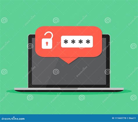 Desktop Computer With Unlocked Password Bubble Notification Flat
