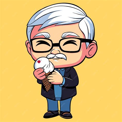 Smiling Elderly Man Eating Ice Cream Vector Graphic Premium Ai