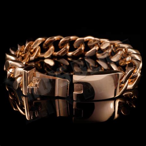 18k 14mm Rose Gold Cuban Link Bracelet Stainless Steel Nivs Bling
