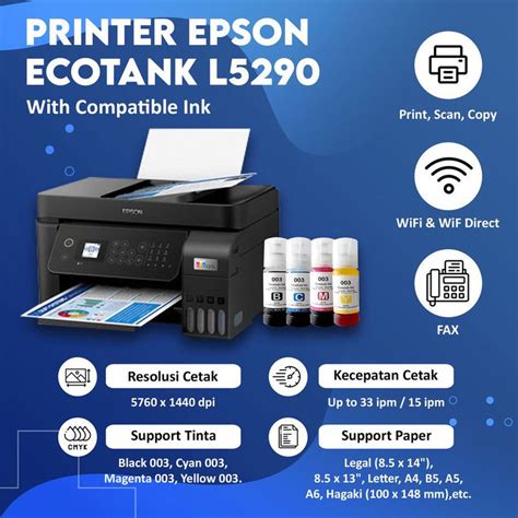 Printer Epson L5290 Print Copy Scan F4 Fax ADF WiFi All In One