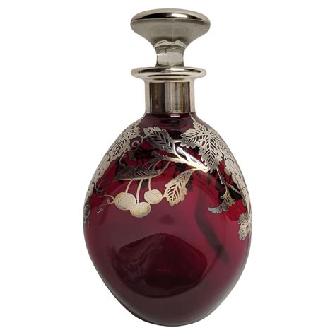 Art Deco Onyx Black Glass Silver Overlay Rye Dimple Decanter For Sale