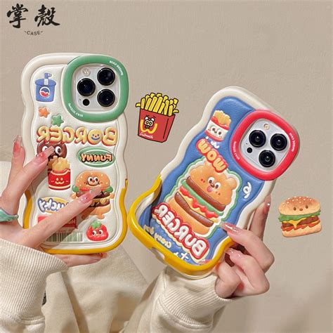 趣味卡通漢堡 隱形支架手機殼 適用iphone 15 12 13 14 Pro Max I14 15pro 情侶 保護殼 蝦皮購物