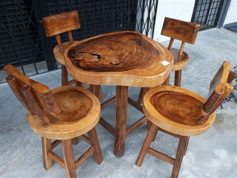 NEW Burmese Teak Tree Slab Solid Wood Outdoor Bar Table BARU Meja Bar Luar Kayu Padu Slab
