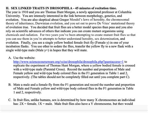 Solved Ii Sex Linked Traits In Drosophila 45 Minutes Of
