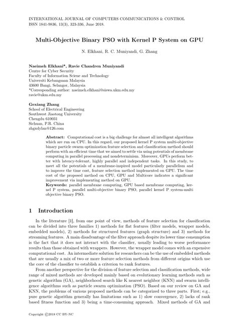Pdf Multi Objective Binary Pso With Kernel P System On Gpu
